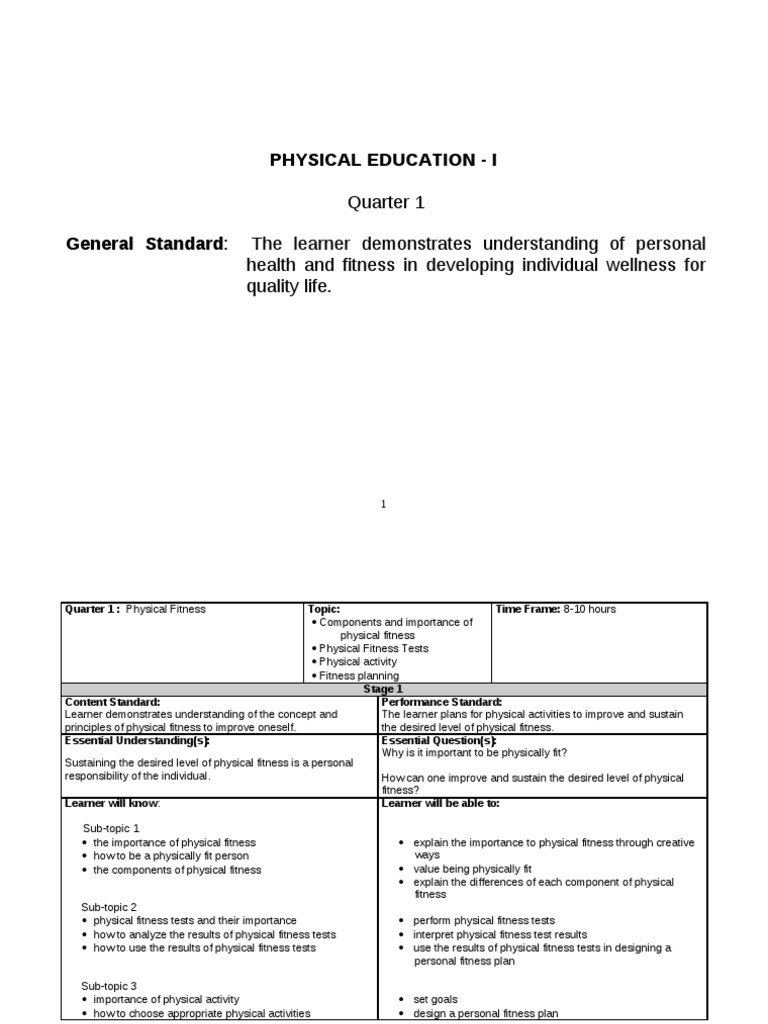 Grade 7 Physical Education Curriculum | PDF | Physical Fitness | Test ...