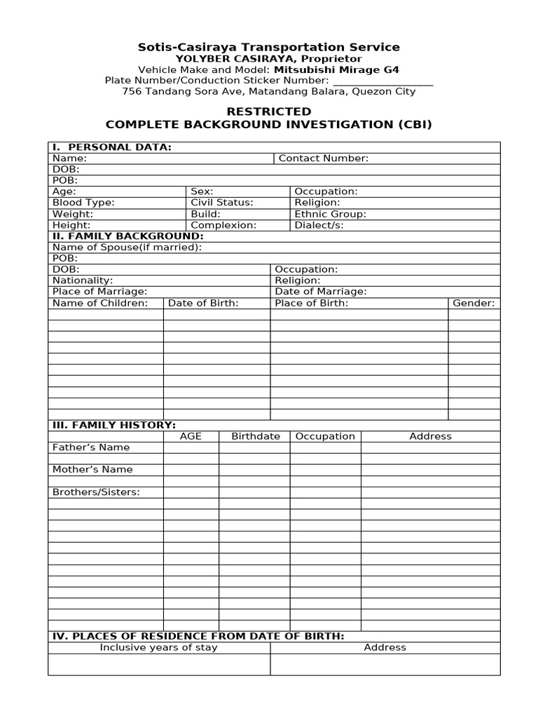 Complete Background Investigation Form | PDF | Background Check | Justice