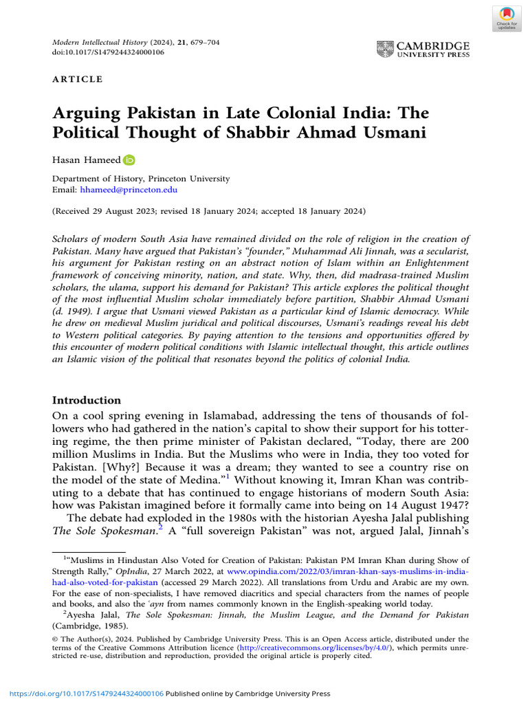 Arguing Pakistan in Late Colonial India The Political Thought of ...