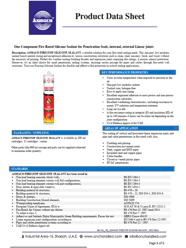 Asmaco Firestop Silicone Sealant | PDF | Silicone | Concrete