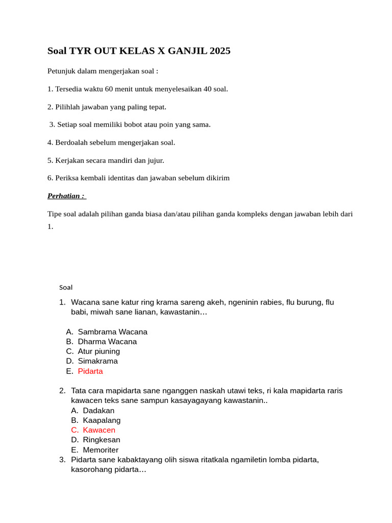 Soal TYR OUT KELAS X GANJIL 2025 | PDF