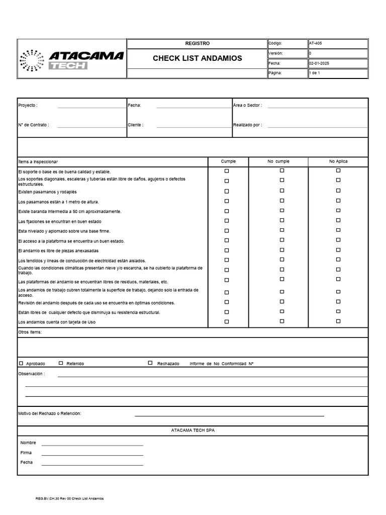 Check List Andamios at | PDF