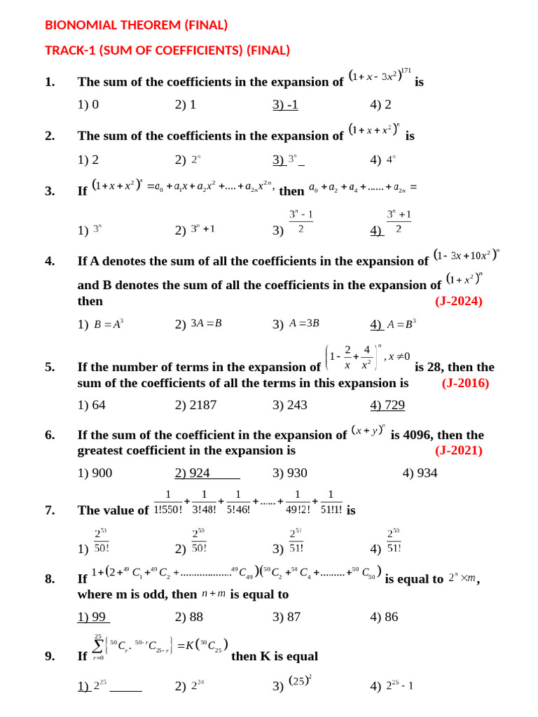 Binomial Theorem Coefficients and Terms | PDF | Numbers | Rational Number