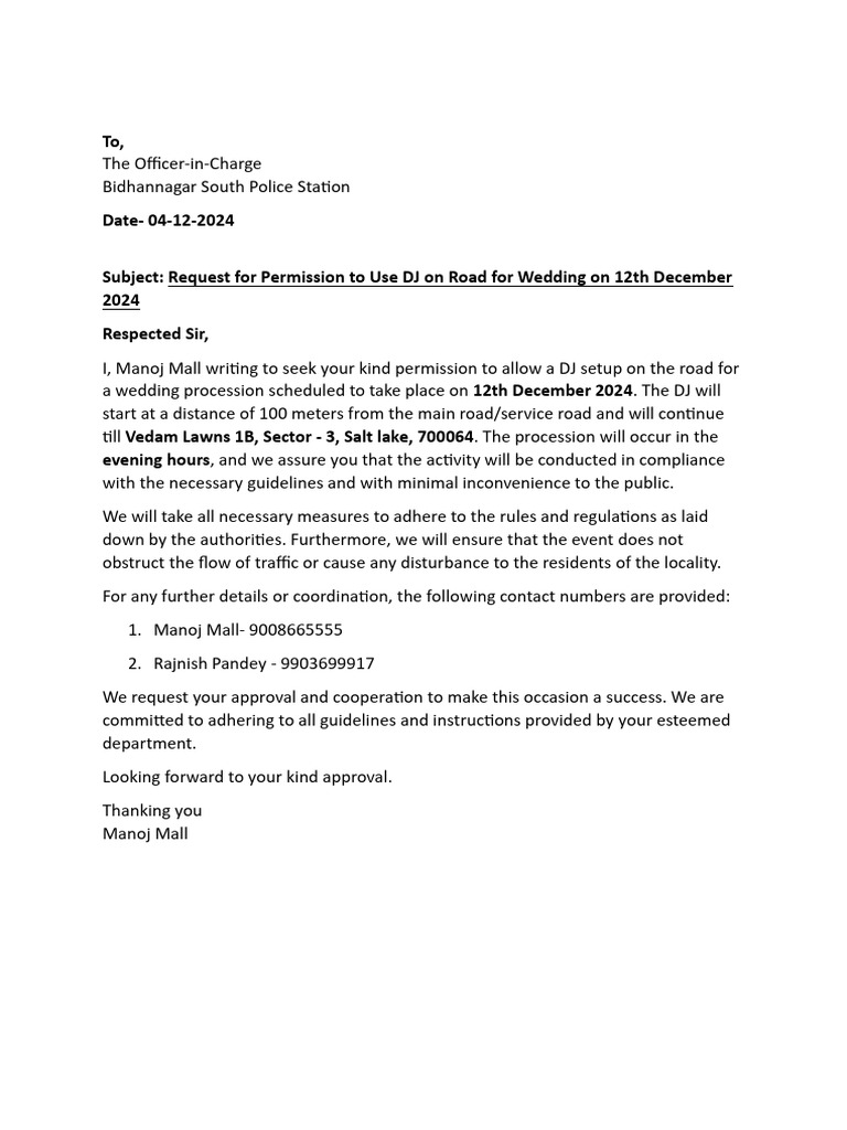 DJ Permission Request for Wedding Event | PDF