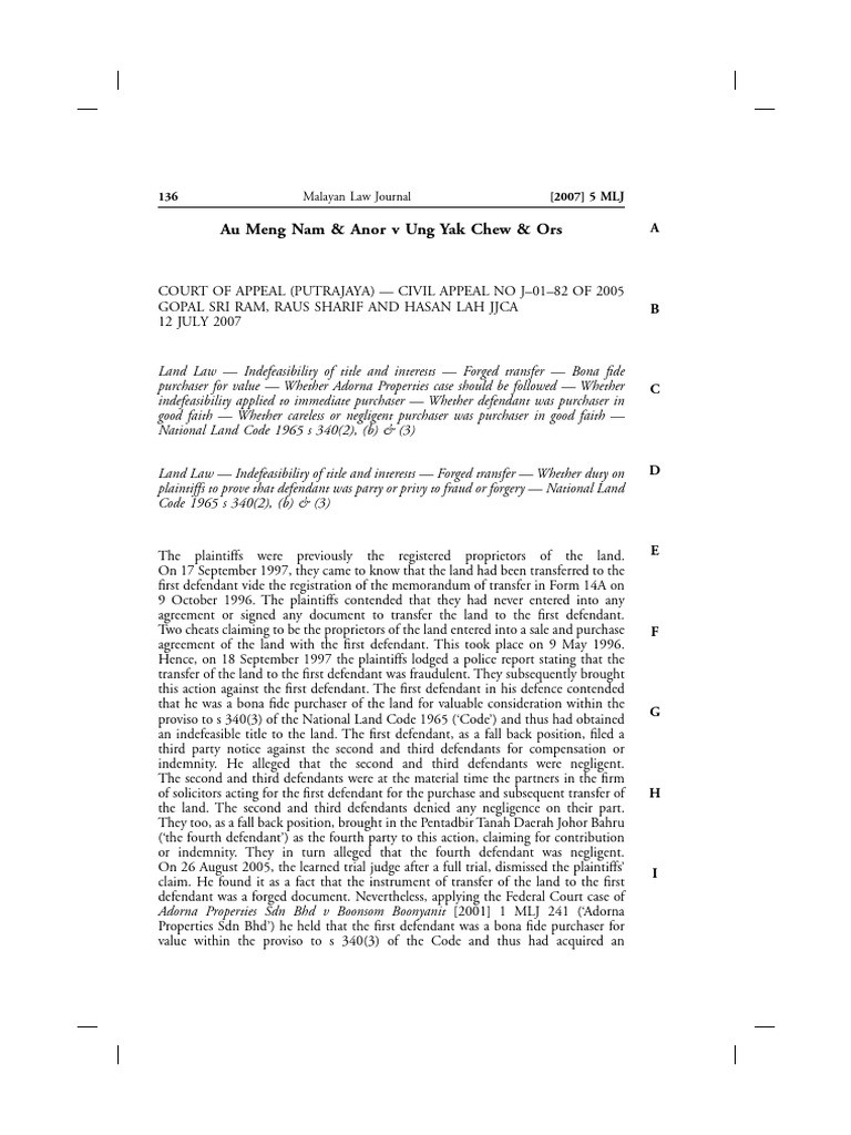 Au Meng Nam & Anor v Ung Yak Chew & Ors | PDF | Common Law | Precedent