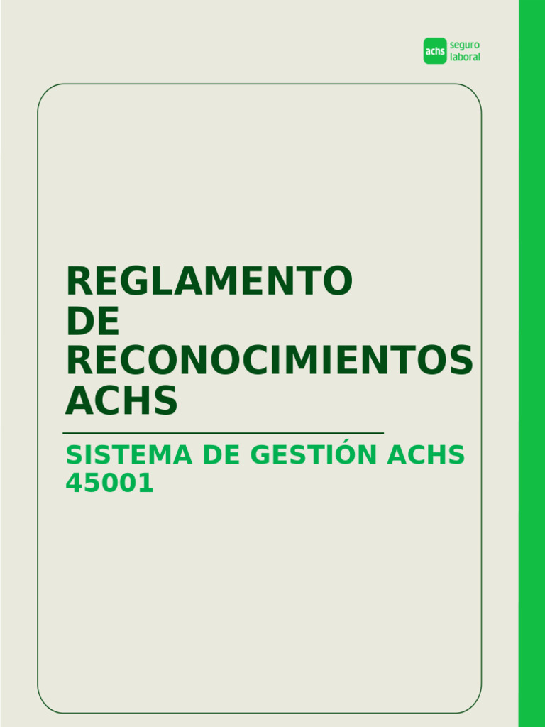 Reglamento de Reconocimientos ACHS 45001 | PDF | Auditoría | Regulación