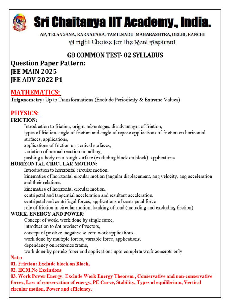 Revised g8 Common Test- 02 Syllabus | PDF | Force | Gases