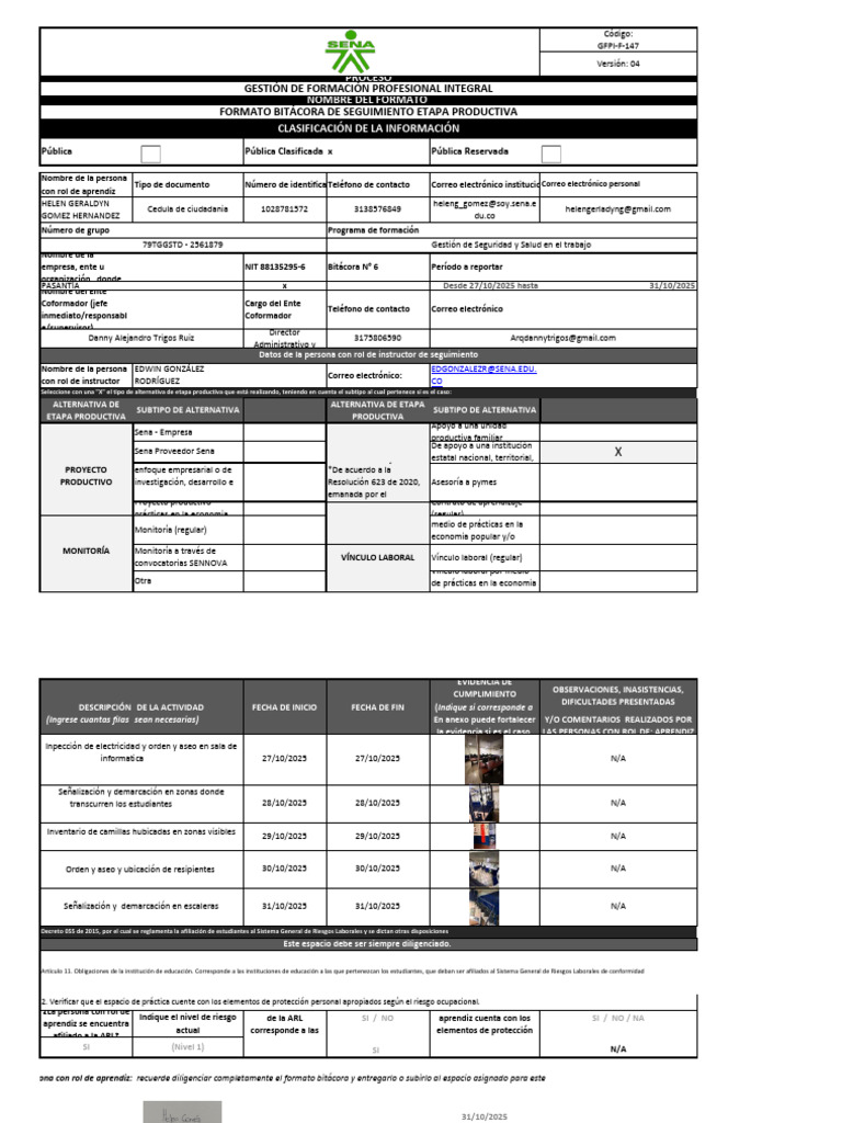 Bitácora 6 HGGH 27-31 Octubre | PDF