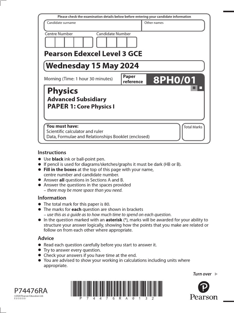 June 2024 QP - Paper 1 Edexcel Physics as-level | PDF | Momentum | Force