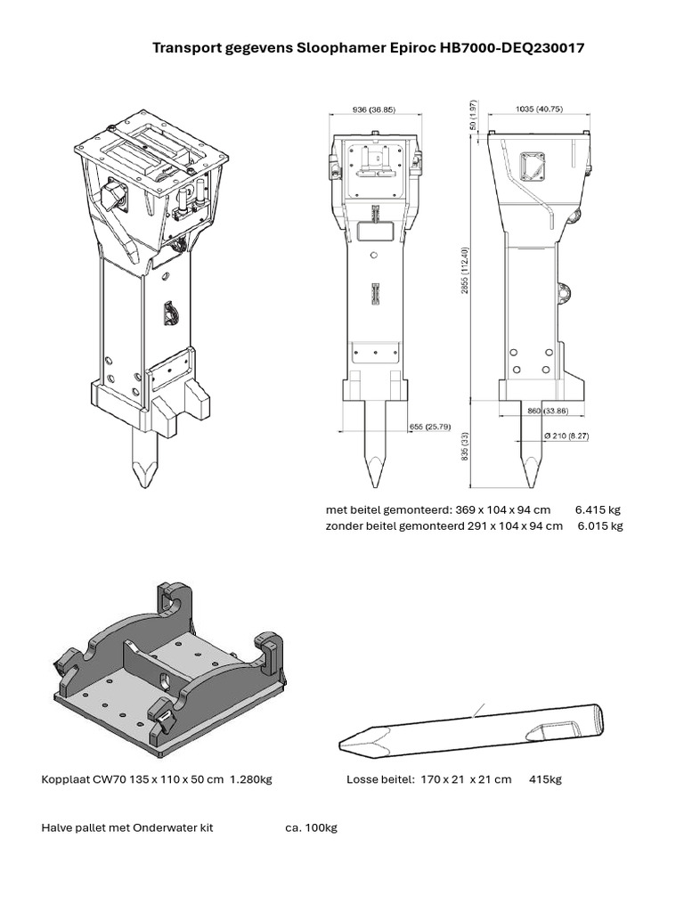 Transport Dimensions - Epiroc HB7000 | PDF