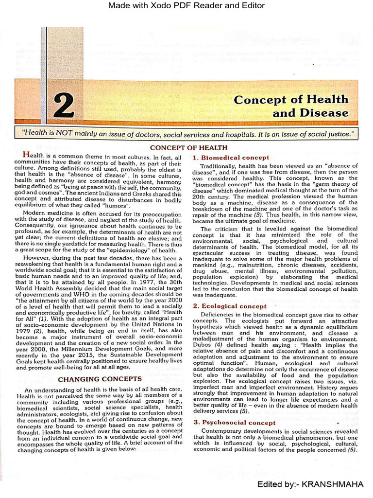 Concept of Health & Disease From Park PSM | PDF | Human Development ...