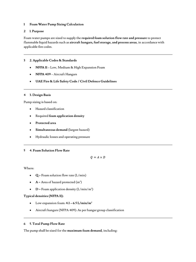 Foam Water Pump Sizing Calculation | PDF | Fire Sprinkler System | Pump