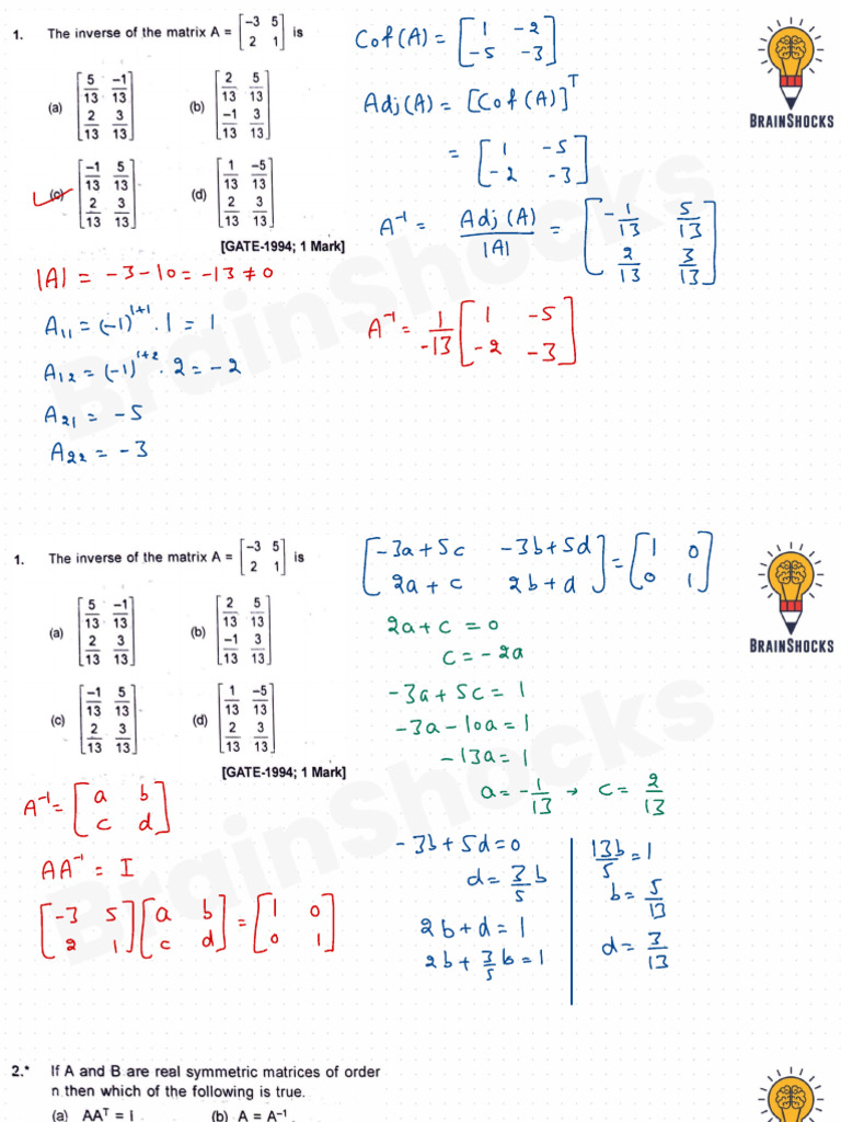 Algebra of Matrices PYQs | PDF | Algebra