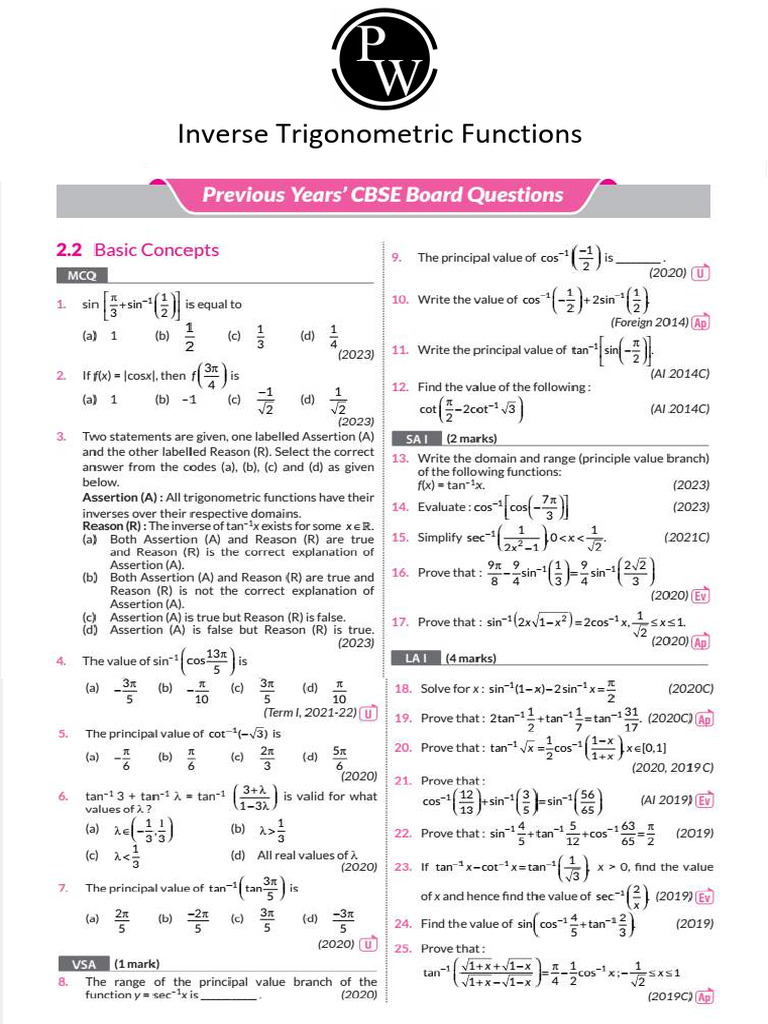Inverse Trigonometric Functions | PDF