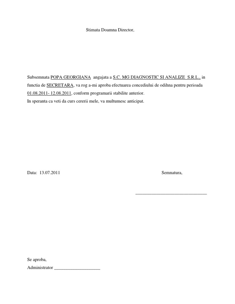 Model Cerere Concediu Odihna | PDF