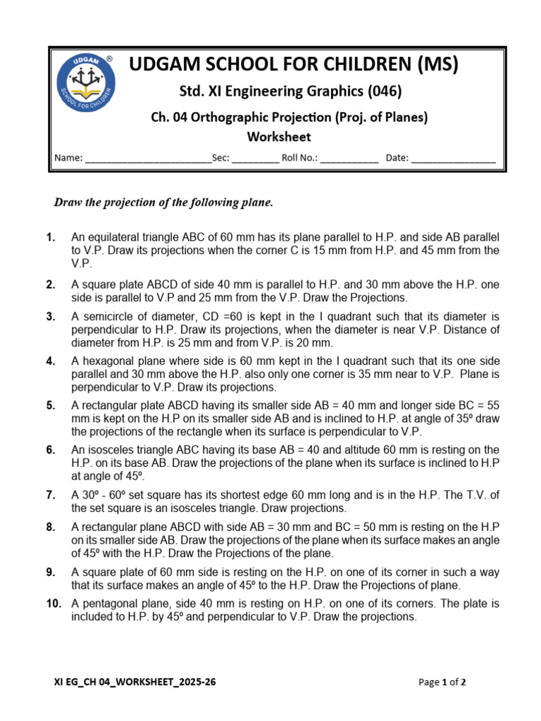 Engineering Graphics Projection Worksheet | PDF | Triangle | Classical ...