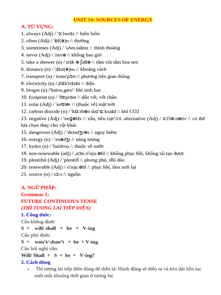 Anh 7 Unit 10 | PDF