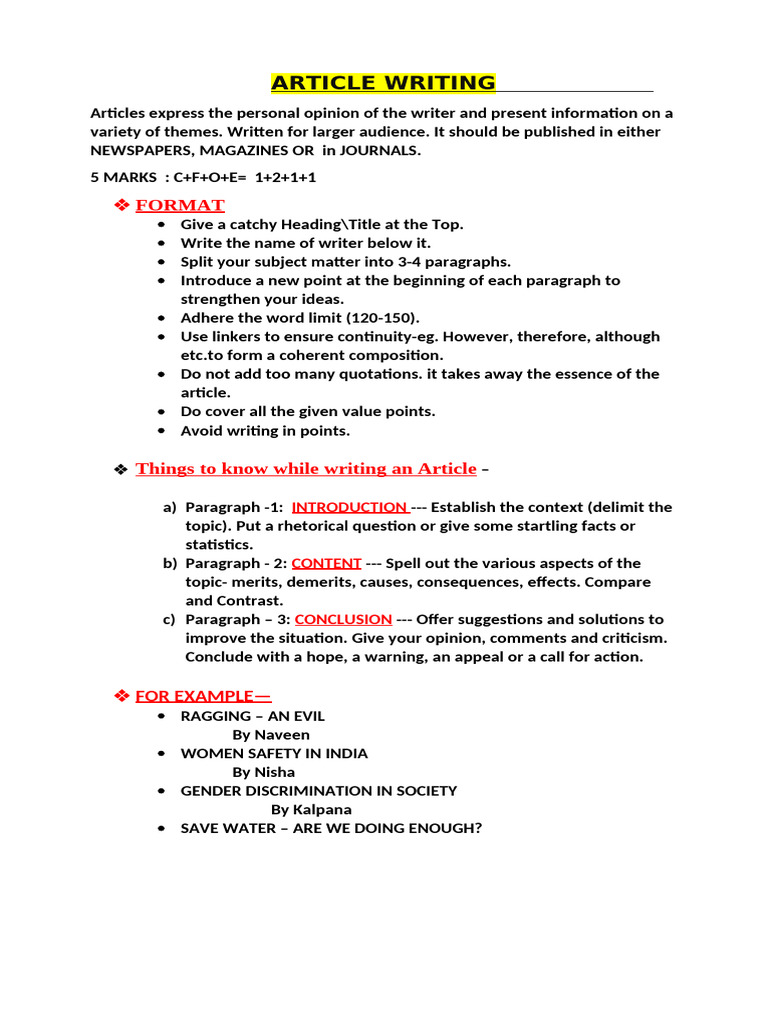 Article Writing Guidelines and Tips | PDF