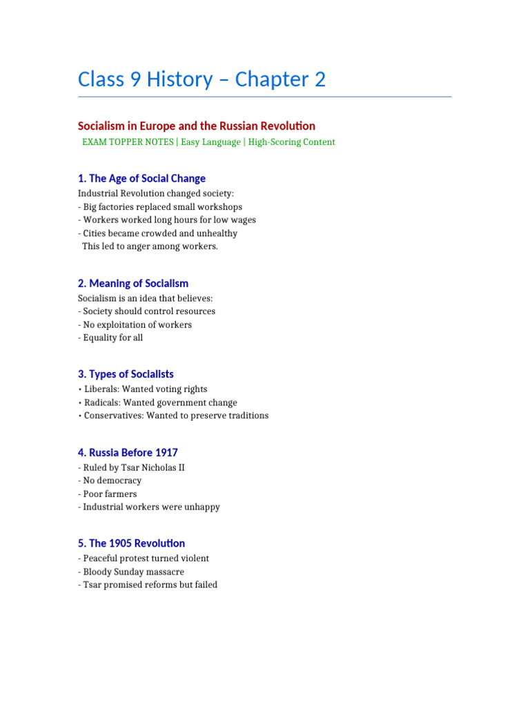 Socialism & Russian Revolution Notes | PDF