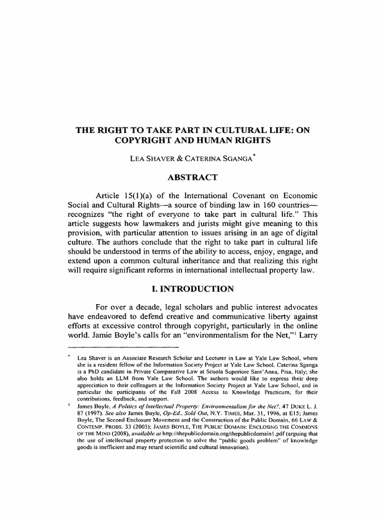 Cultural Rights and Copyright Reform | PDF | Intellectual Property ...
