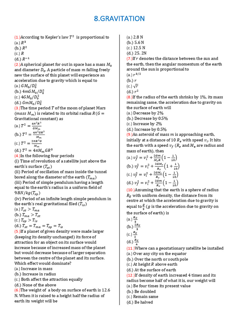 8.Gravitation - Questions | PDF | Orbit | Mass