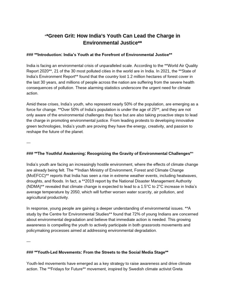 India's Youth Driving Environmental Justice | PDF | Sustainability ...