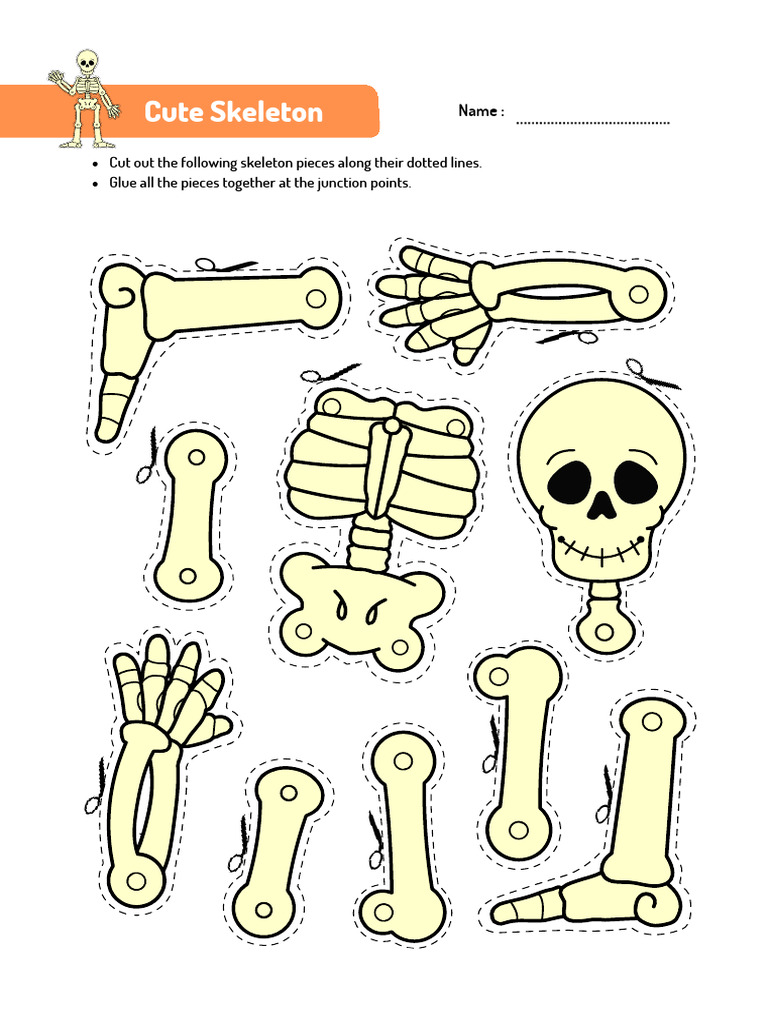 Cute Skeletal System Worksheet Cut Paste Bone Arm Leg Skull Activity ...
