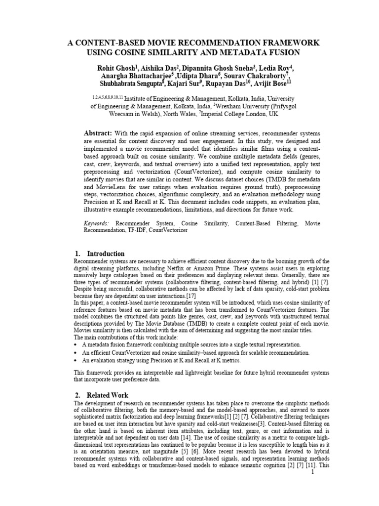Movie Recommendation System Using Cosine Similarity | PDF | Metadata ...
