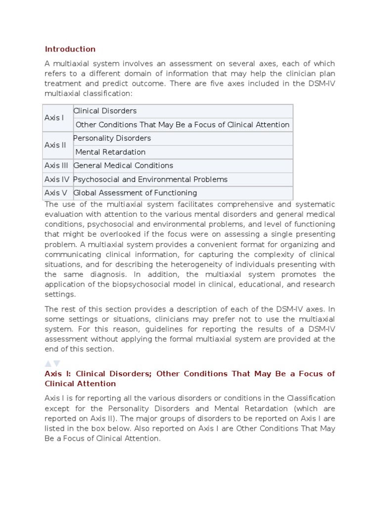 Multiaxial Diagnosis as Per DSM IV TR in Psychiatry | Diagnostic And ...