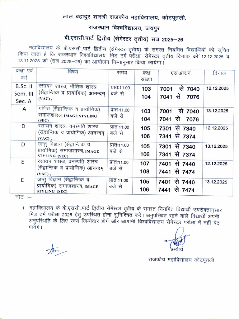 Time Table of BSC Sem 3 | PDF
