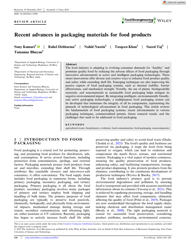 Advances in Food Packaging Materials | PDF | Plastic | Biopolymer