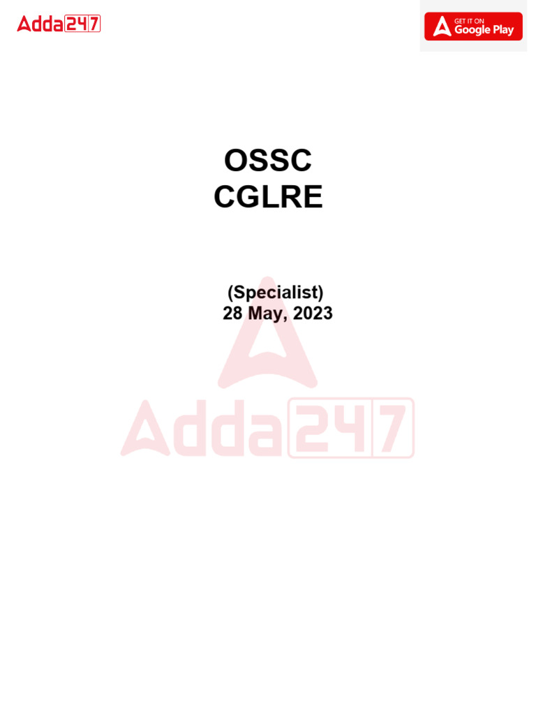 OSSC Odisha CGLRE Specialist Official Paper Held on 28 May 2023 English ...