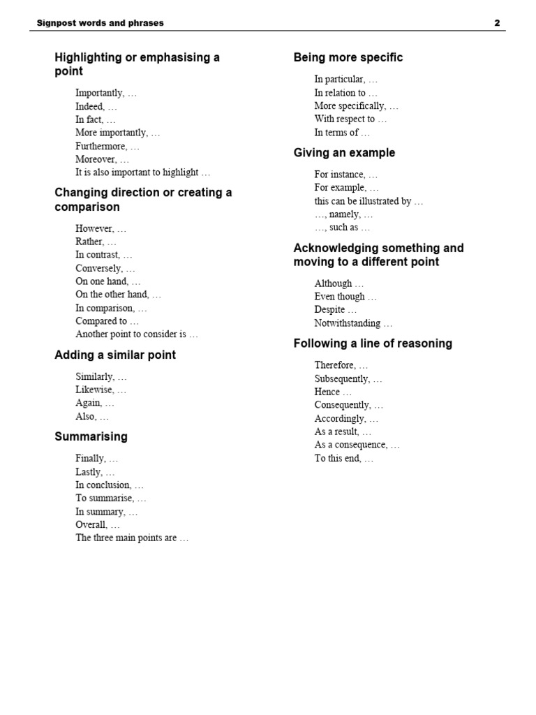 Signpost Words | PDF