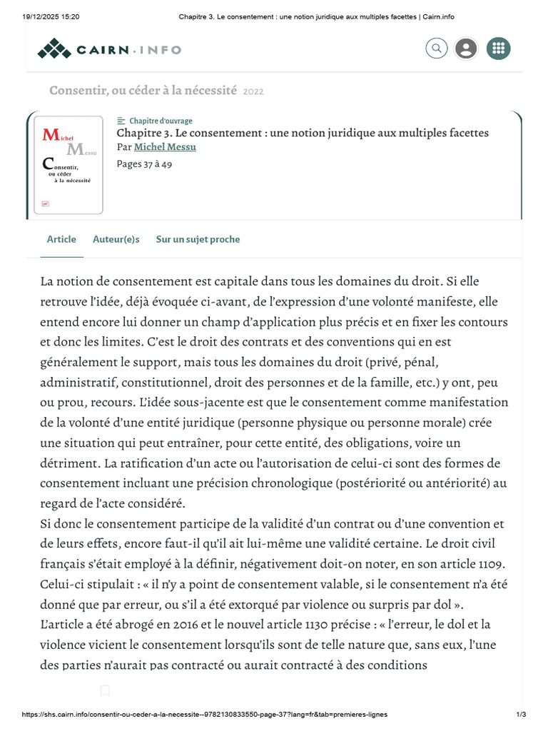 Le consentement en droit : enjeux et limites | PDF | Justice | Crime et ...
