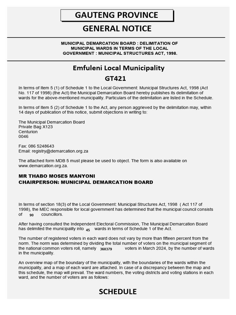 Emfuleni Municipal Ward Delimitation | PDF | Religious Organizations ...