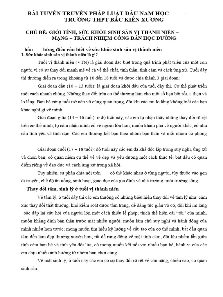 Giới tính, sinh sản VTN và An ninh mạng | PDF