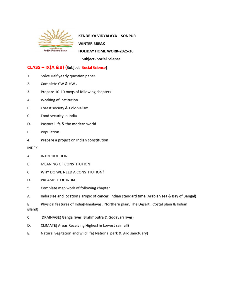 class 9 WINTER BREAK HW | PDF