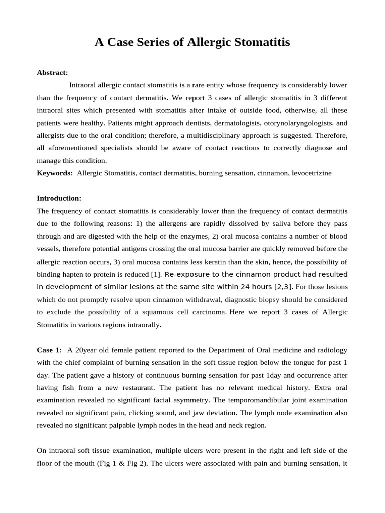 Allergic Stomatitis .Edited | PDF | Allergy | Medicine