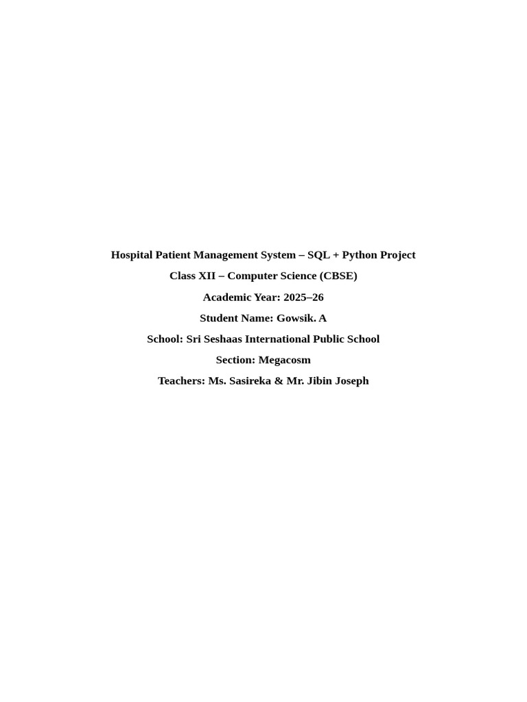 Hospital Patient Management System Project | PDF | Databases | My Sql