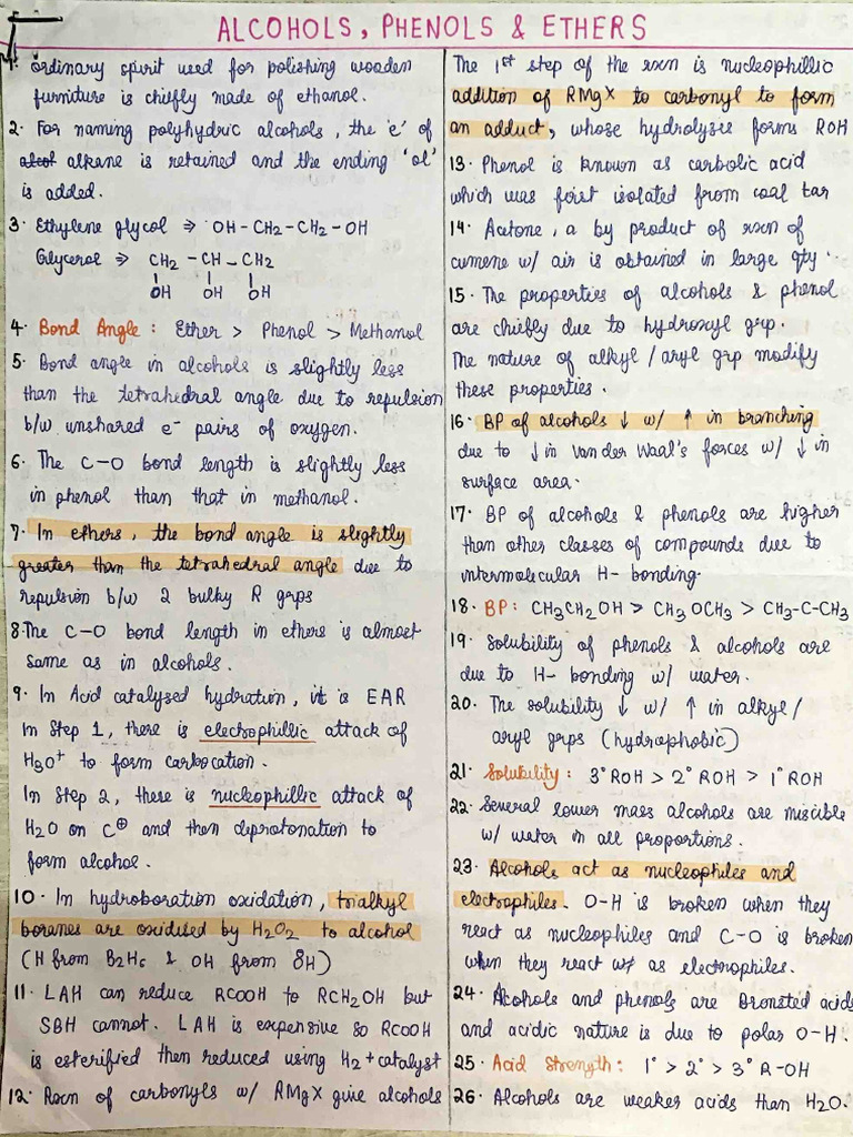 Alcohols Short Notes | PDF
