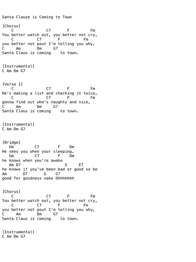 Santa Claus is Coming to Town Lyrics | PDF