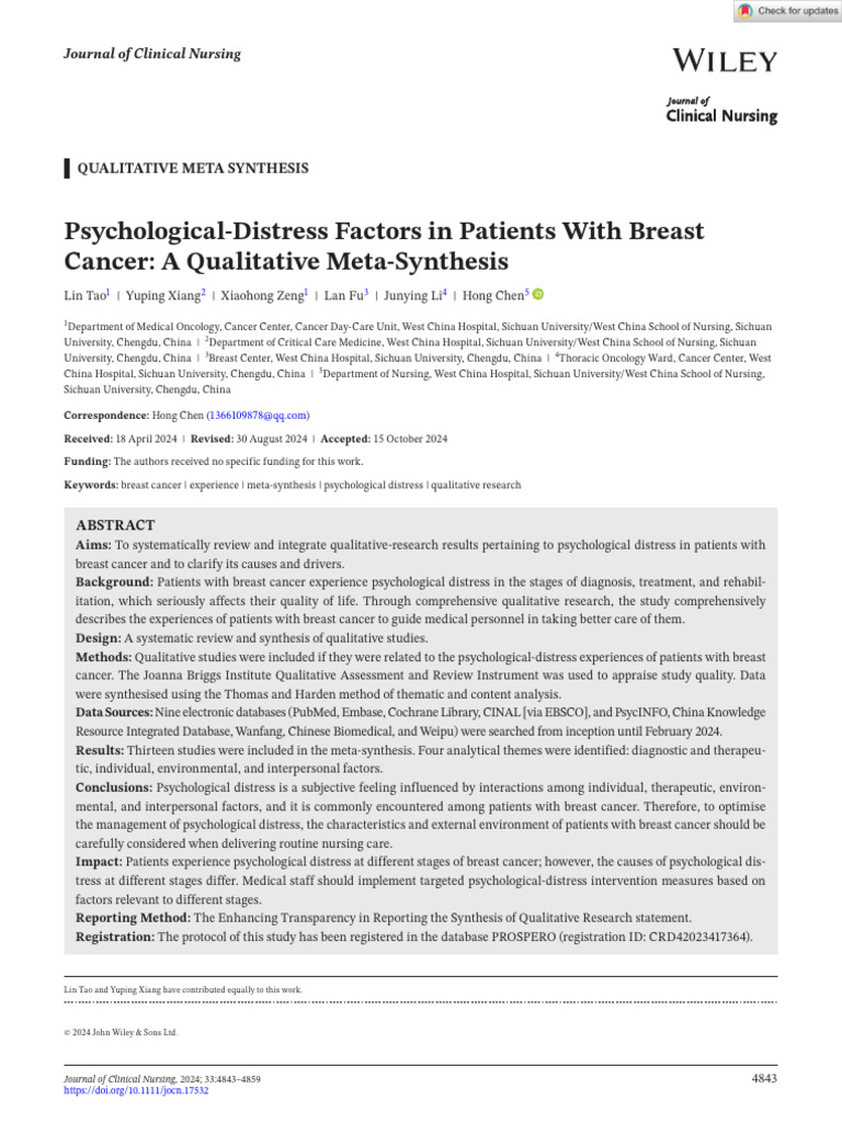 Journal of Clinical Nursing - 2024 - Tao - Psychological‐Distress ...