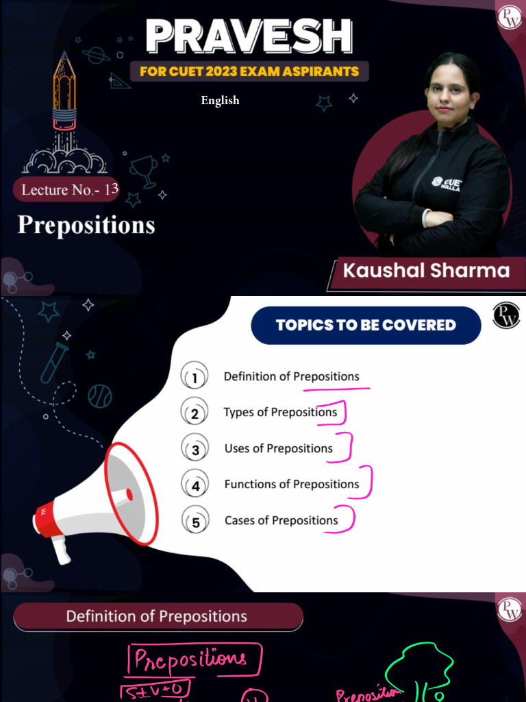 Grammar 13 Class Notes Prepositions Pravesh Batch For CUET English | PDF