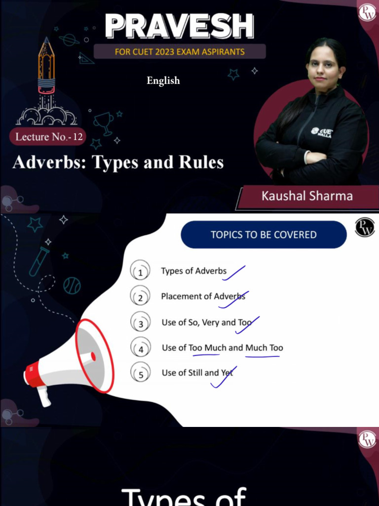 Grammar 12 Class Notes Adverbs Pravesh Batch For CUET English | PDF