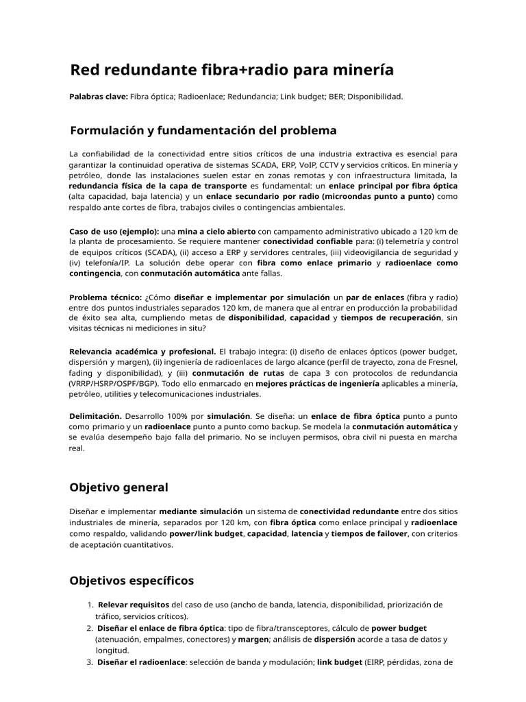 Red Redundante Fibra+radio para Minería | PDF | Red de computadoras | Scada