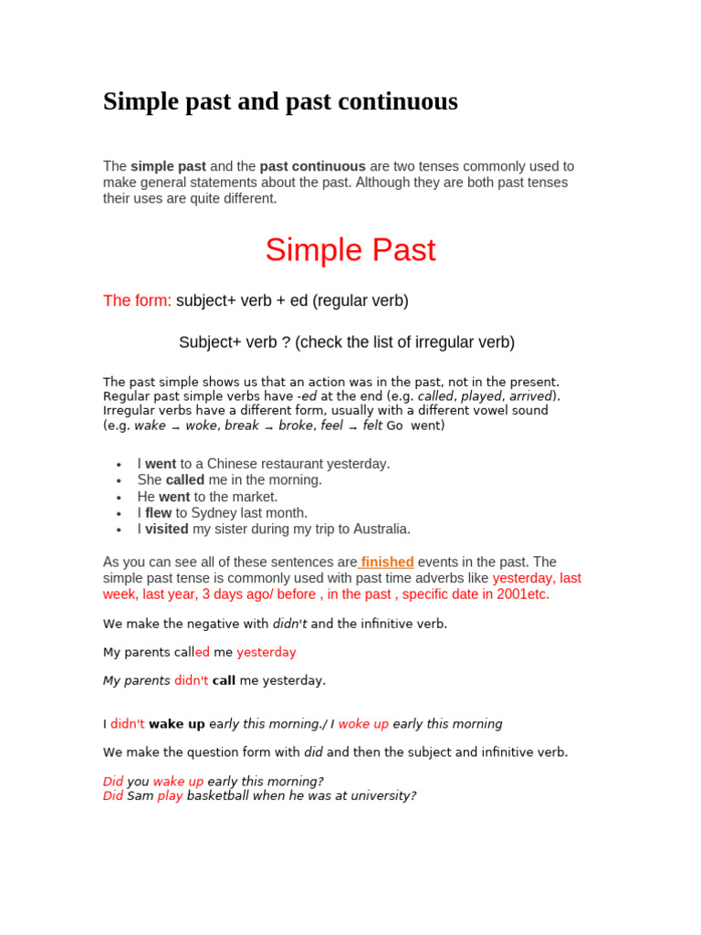 Simple Past and Past Continuous | PDF | Grammatical Tense | Verb
