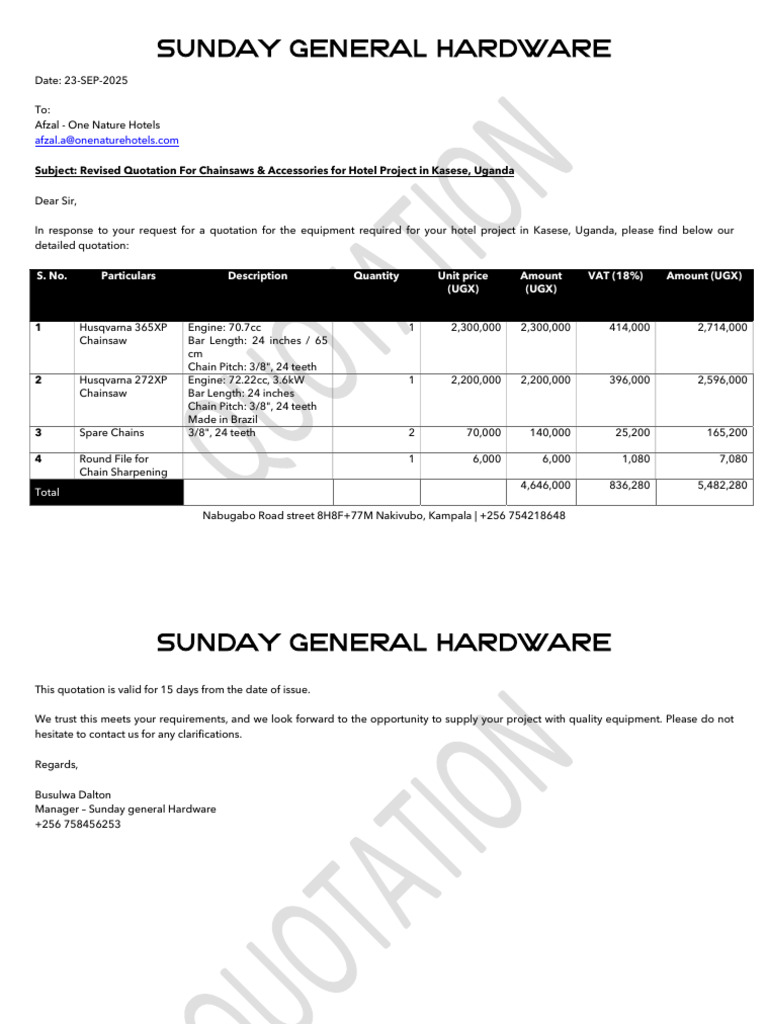 Revised Forestry Tools Quotation | PDF