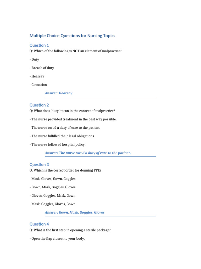 Multiple Choice Questions Nursing | PDF | Heart Rate | Medical Diagnosis