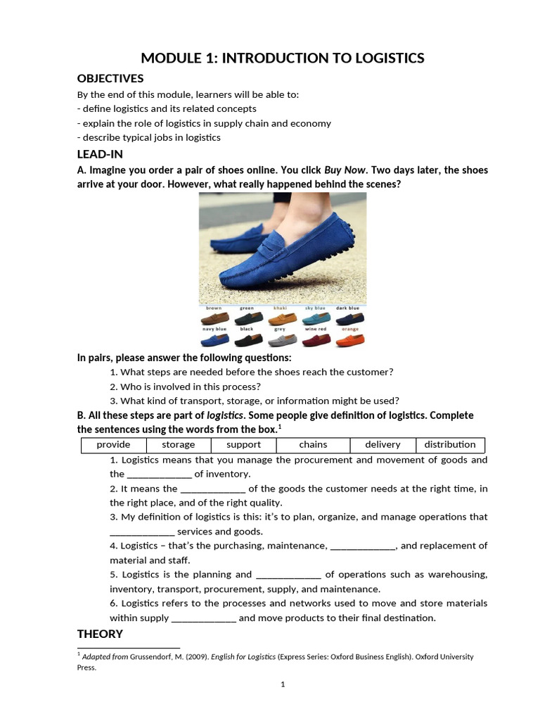 Module 1 - Introduction to Logistics - Coursebook | PDF | Logistics ...