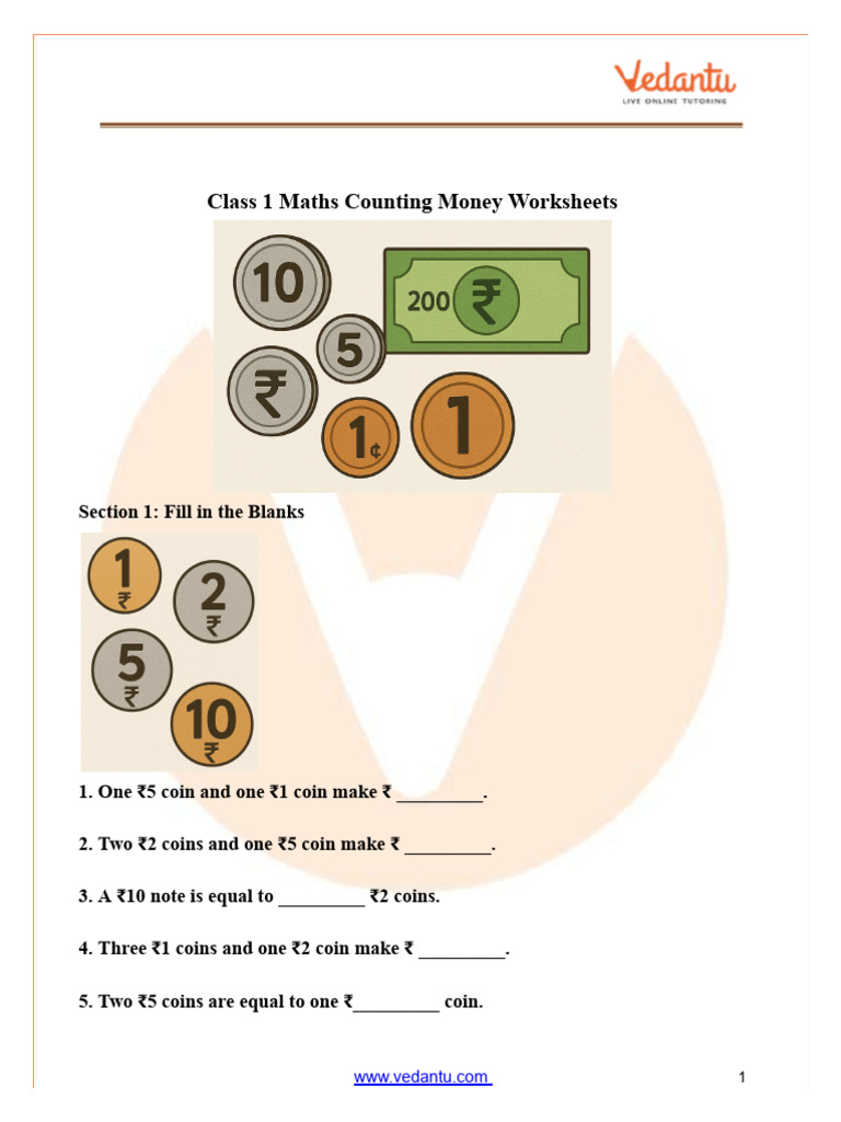 Class 1 Money Counting Worksheets | PDF | Numismatics | Currency